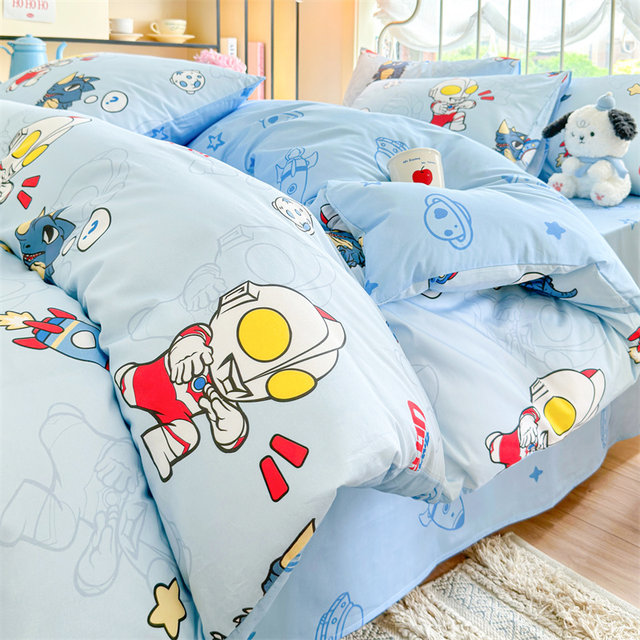 Cartoon cotton printed four-piece set 100 pure cotton quilt cover bed ...