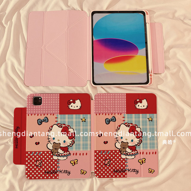 Plaid Little Red Riding Hood KT Cat Magnetic Separation Removable iPad ...