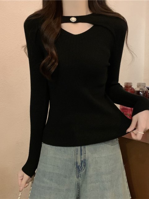 Half-high neck hollow inner sweater for women in autumn and winter 2025 ...