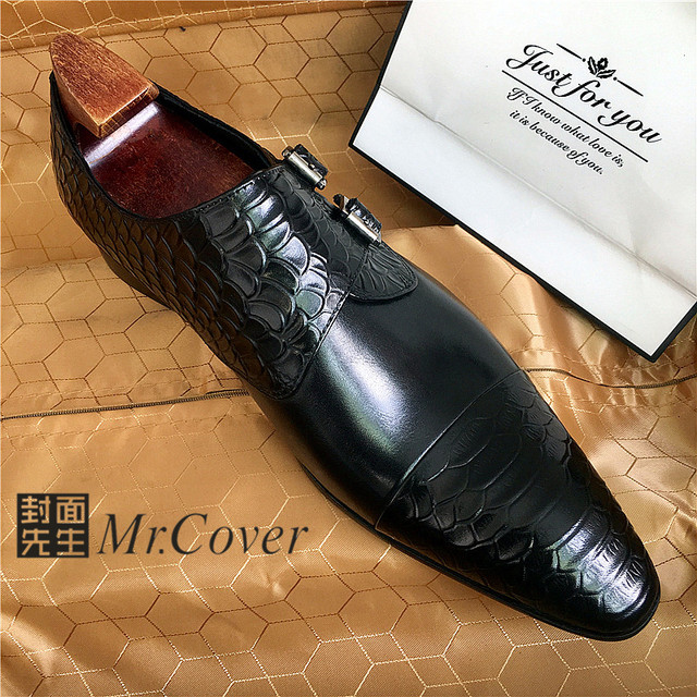 New fashion pointed leather shoes genuine crocodile head layer Cowhide ...