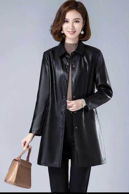 Haining leather jacket for women mid-length slim 2025 spring wear ...