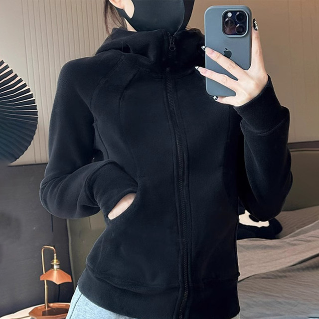 Slim-fit polar fleece waisted sweatshirt jacket for women spring and ...