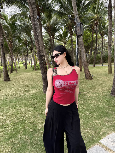 Kurosawa Kyoshi's hot Beverly' 2025 summer slightly fat mm slim hot girl printed American vest ...