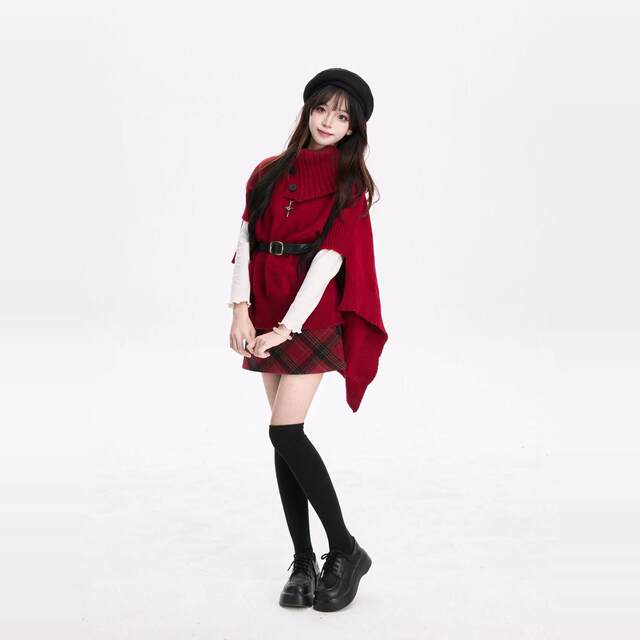 Poshop New Year two -color knitted cloak jacket Fashion retro design ...