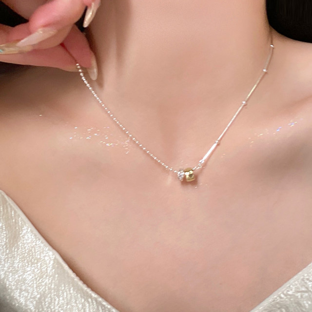 s925 silver necklace women's rhombus double-ring necklace high-end ...