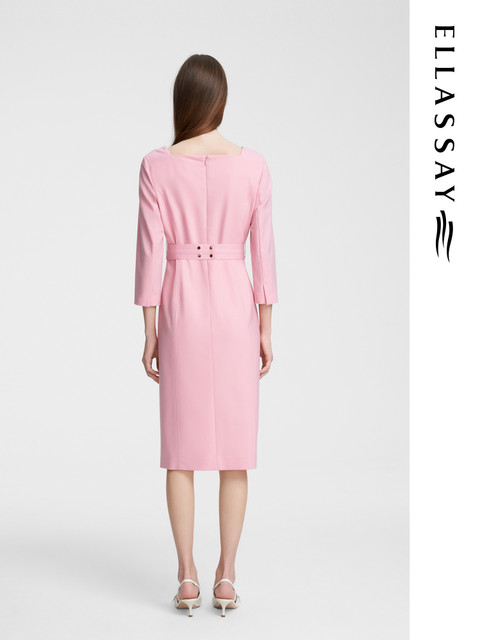 ELLASSAY Gelisi Early Spring New Wool One-Line Collar Mid-Length Dress ...