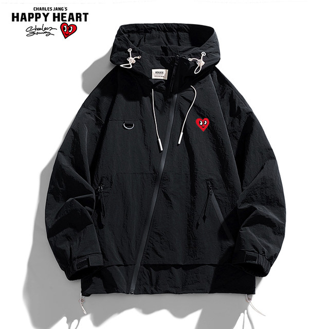 Charles Heart Irregular Zipper Jacket Men's 2024 New Autumn Loose ...