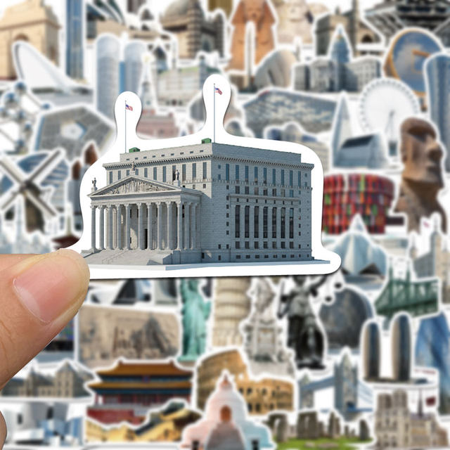 65 world-famous building stickers, suitcases, laptops, iPads, computer ...
