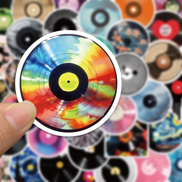 50 pieces of vinyl CD stickers, discs, cool decorative guitars, laptop ...