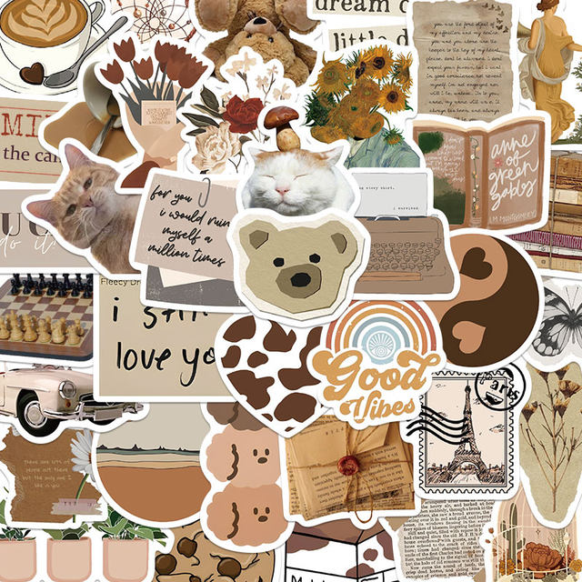 60 pieces of brown aesthetic stickers simple ins waterproof notebook ...