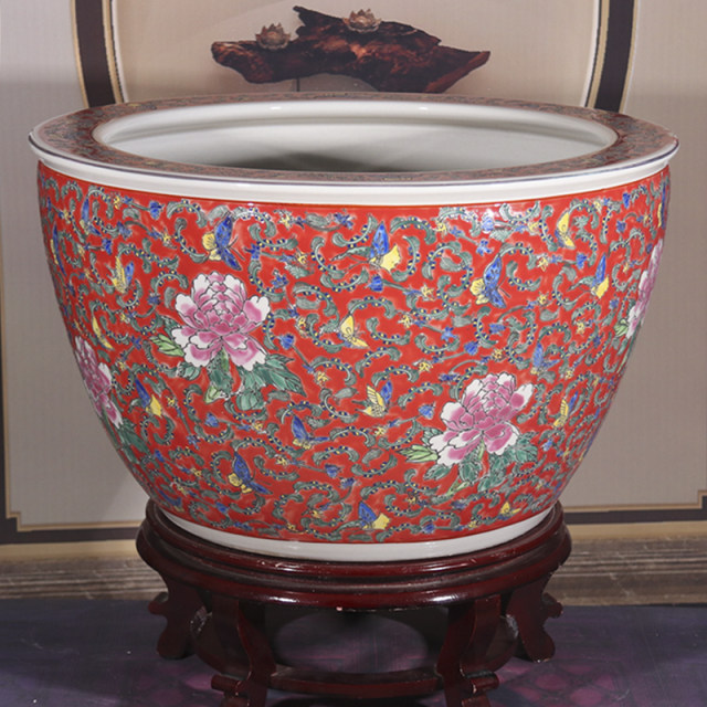 Jingdezhen retro hand -painted ceramic fish tank yard