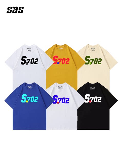 S702 National Trend Basic Round Neck Short Sleeve T-shirt Men and Women Couples Street Hip Hop ...