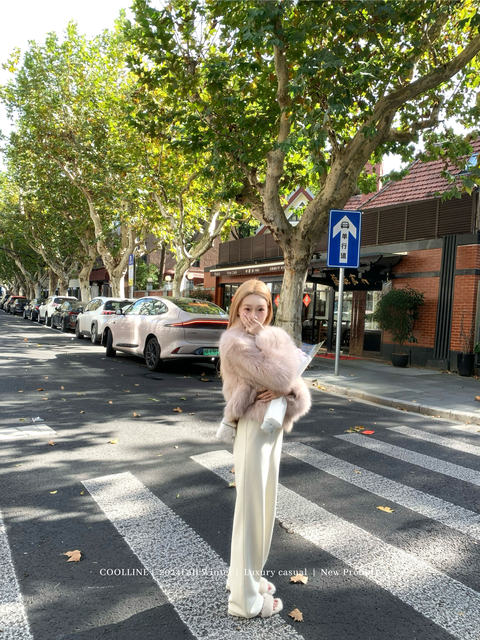 COOLLINE Lin Zixi prefers beautiful fairy pink pink imported fox fur ...