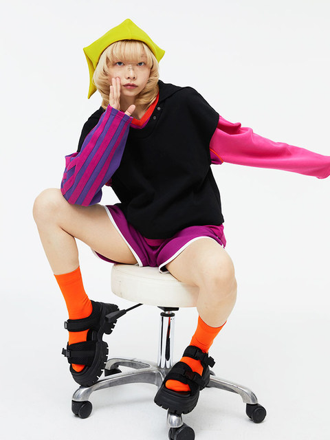 Oink oink color block ice hockey jersey couple long-sleeved sweatshirt ...