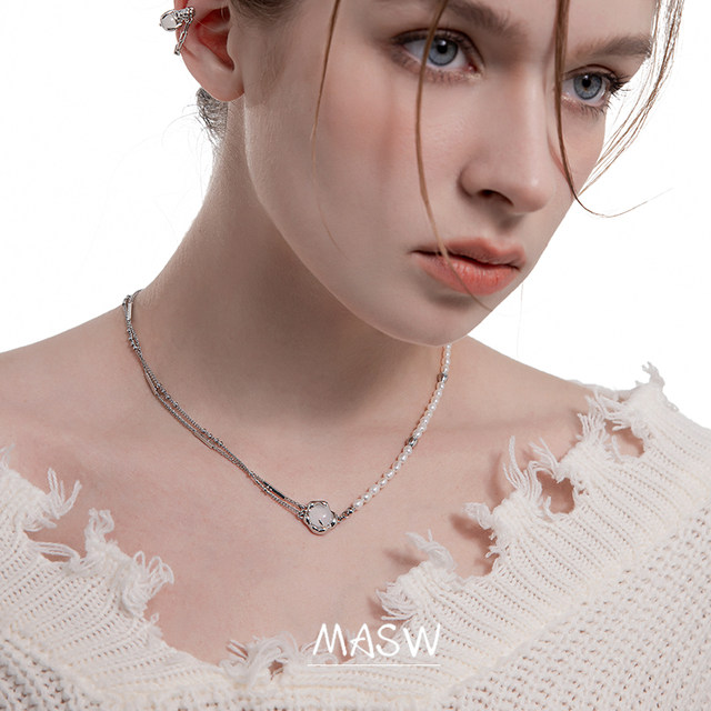MASW Ma Xiu original design European and American style freshwater pearl splicing necklace women ...