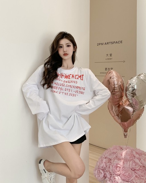 Hong Kong flavor ins letter long-sleeved T-shirt for women in autumn ...