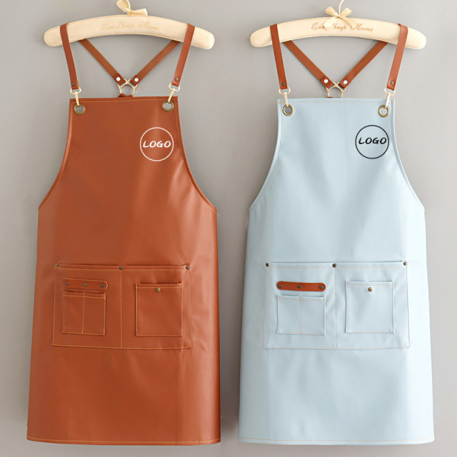 pu apron women's leather waterproof and oil-proof catering work no-wash ...