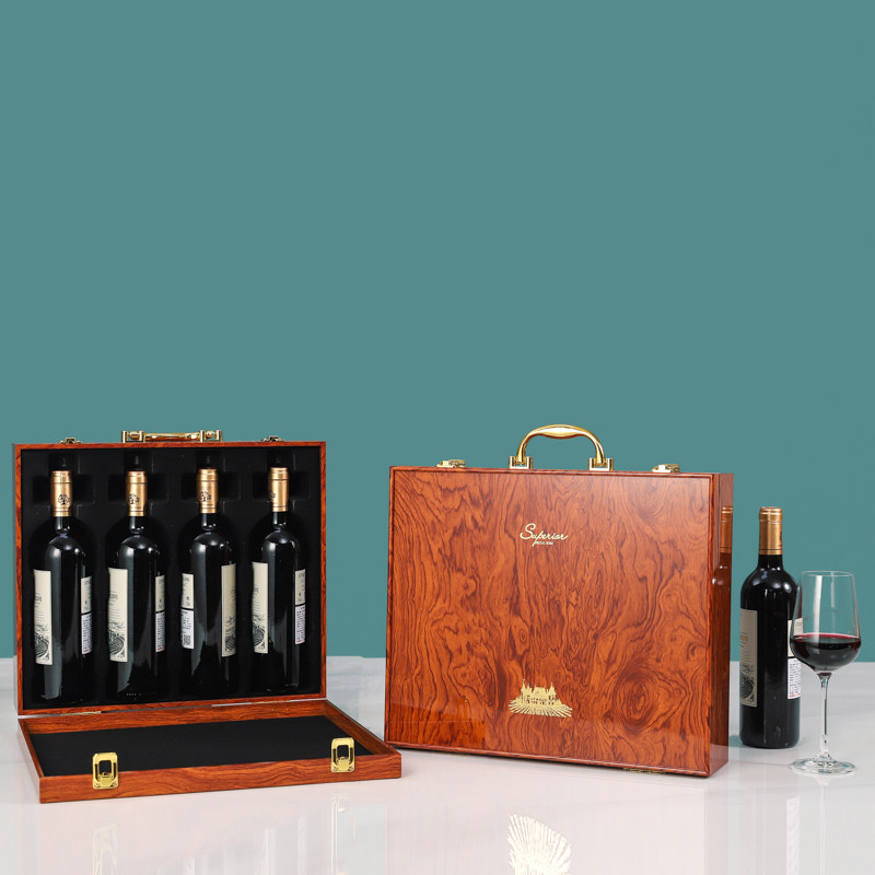 Red Wine Packaging Gift Box, High-End Four-Pack Leather Suitcase ...