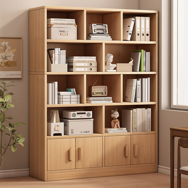 Solid wood bookshelves floor-standing shelf multi-layer living room ...