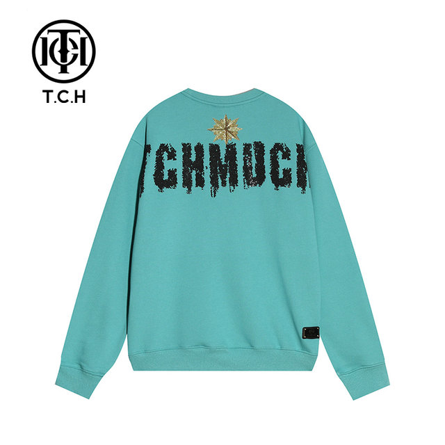 TCH tide brand letter star hot drill green sweater autumn new loose ...