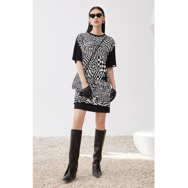 Black label series Ou Shili shoulder bag knitted dress women's winter ...