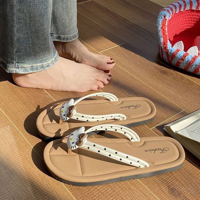Cute cartoon hellokitty cat flip-flops seaside beach flip-flops for ...