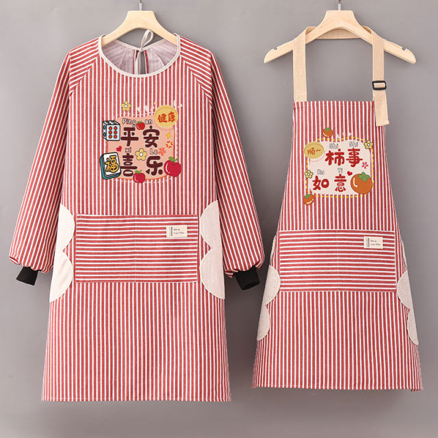 New 2023 cotton and linen long-sleeved apron home kitchen breathable ...
