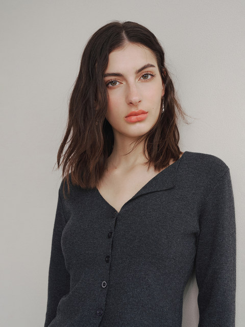 PRE PREWORKS slim and relaxed wool knitted top, delicate nude asymmetric knitted two sets