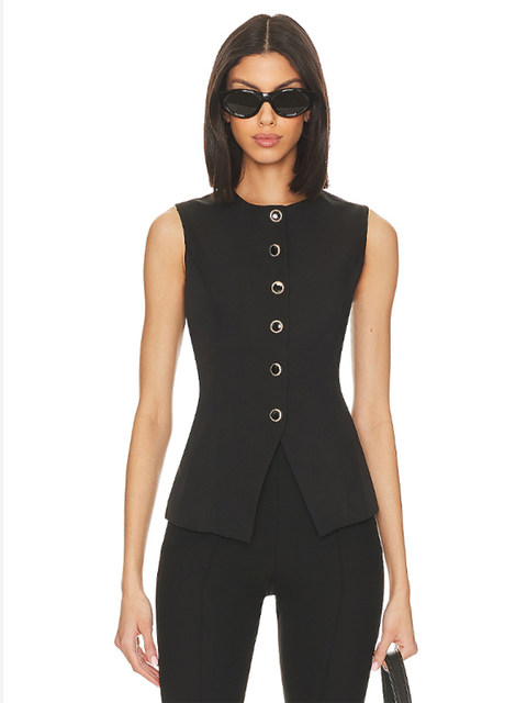 SNDYS brown waist vest minimalist diligent buttons design sense top ...