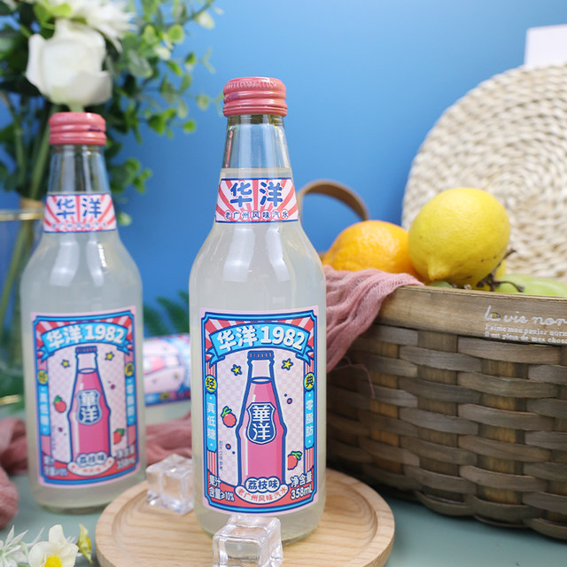 Huayang 1982 soda carbonated drink lychee flavor 358ml*12 glass bottle fruit juice soda whole box