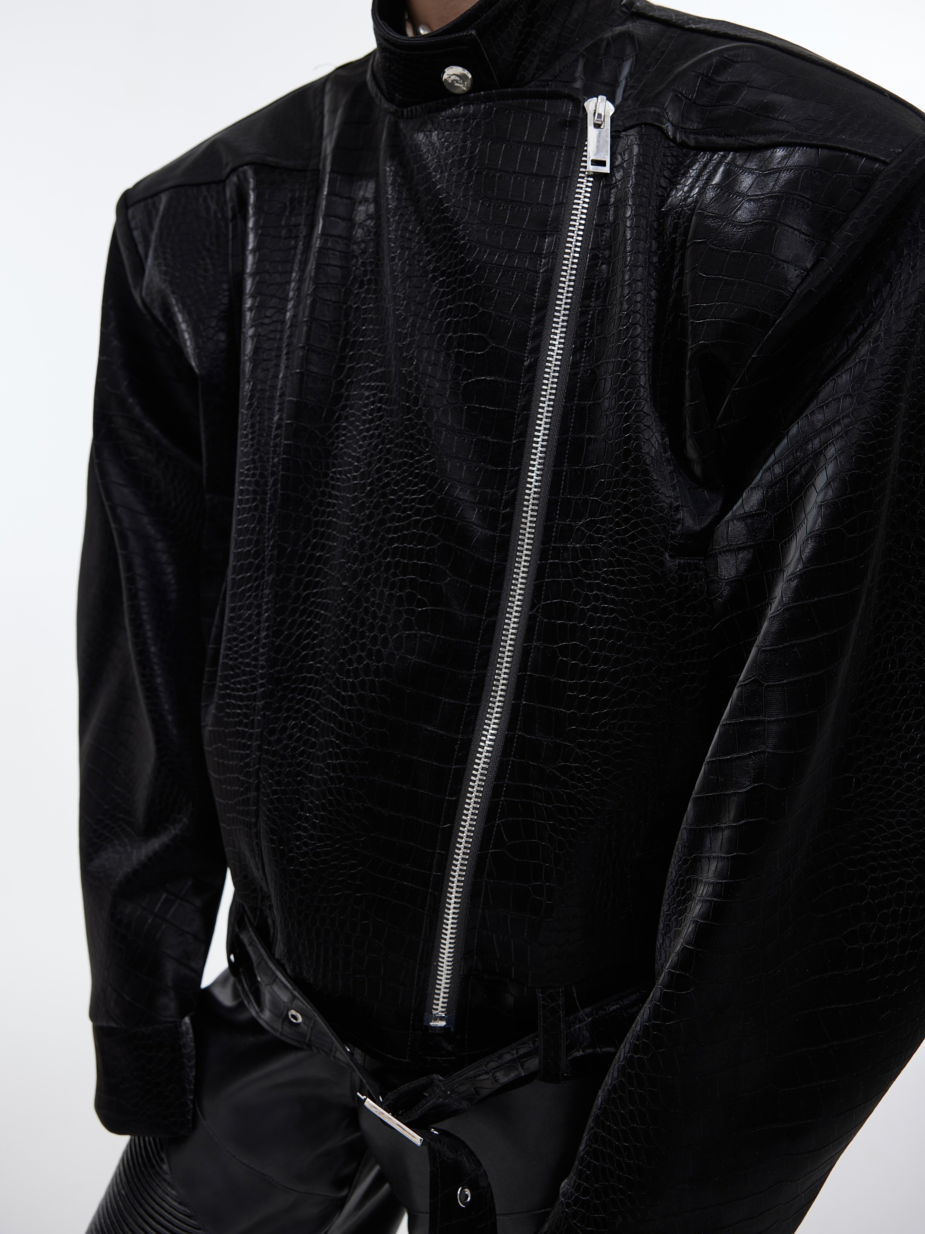 Veste en cuir à motif crocodile déconstruit, niche originale, veste à ...