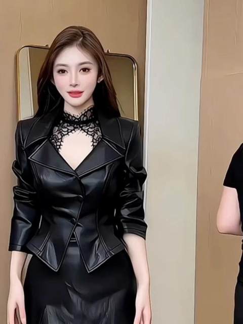 French celebrity temperament suit collar waist-hugging irregular long ...