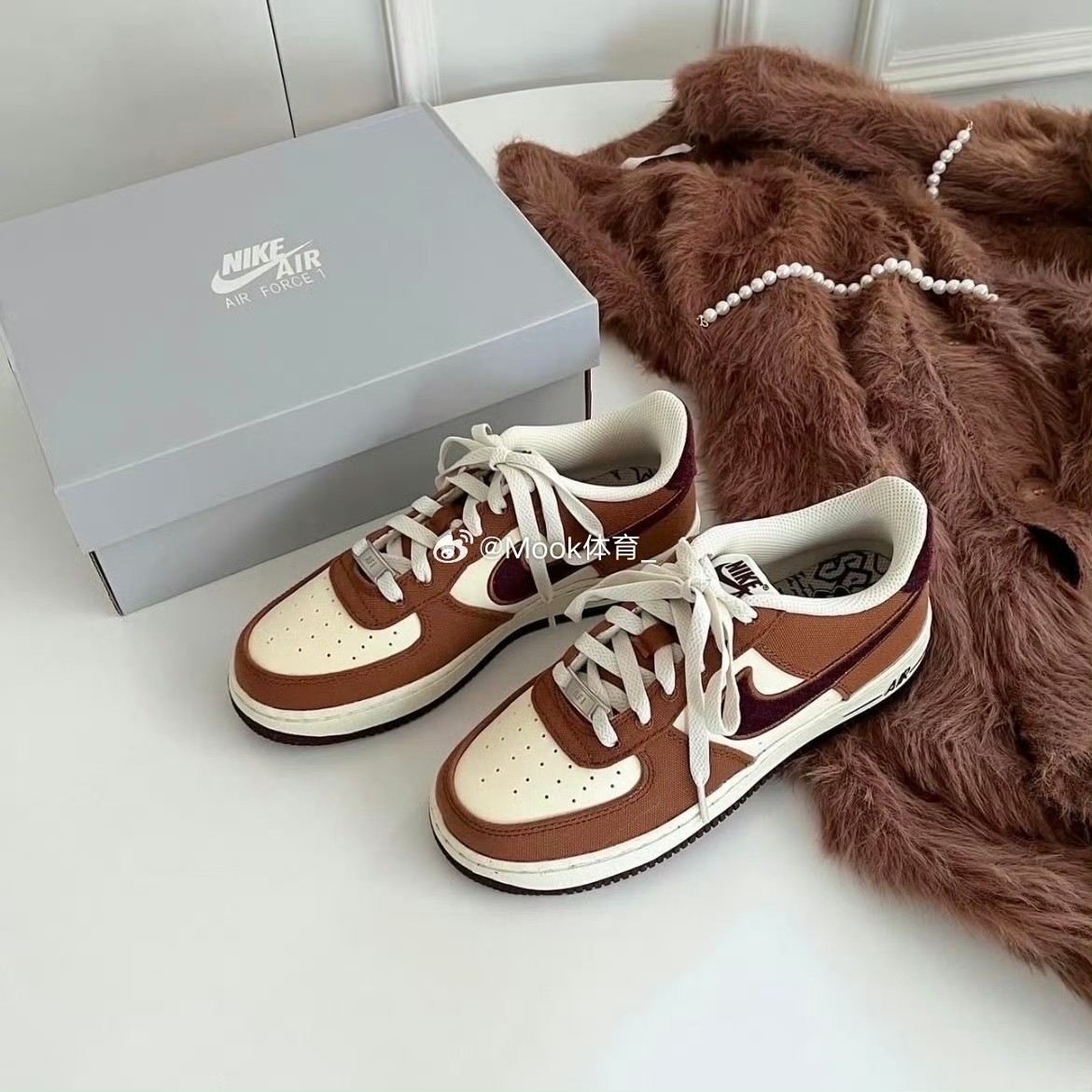 Nike Nike Women's Shoes AF1 Air Force No. 1 brown retro leisure sports ...