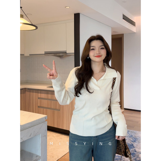 Ms. Ying's casual knitted sweater for women in autumn new style fat large size bottoming shirt ...