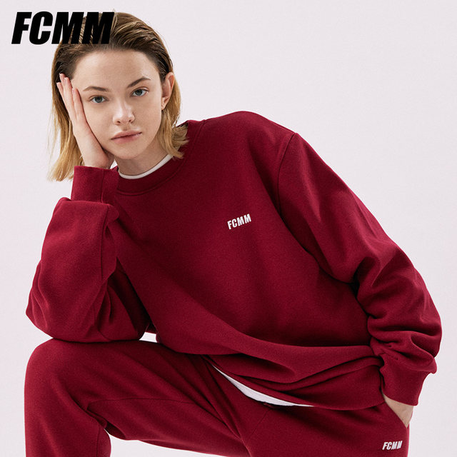 FCMM autumn and winter tide brand round neck sweater plus velvet simplicity casual sports couple ...