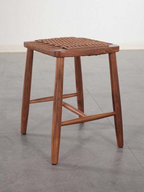 Bar chair, rope stool, Nordic home dining stool, cherry wood dressing stool, walnut bar table ...