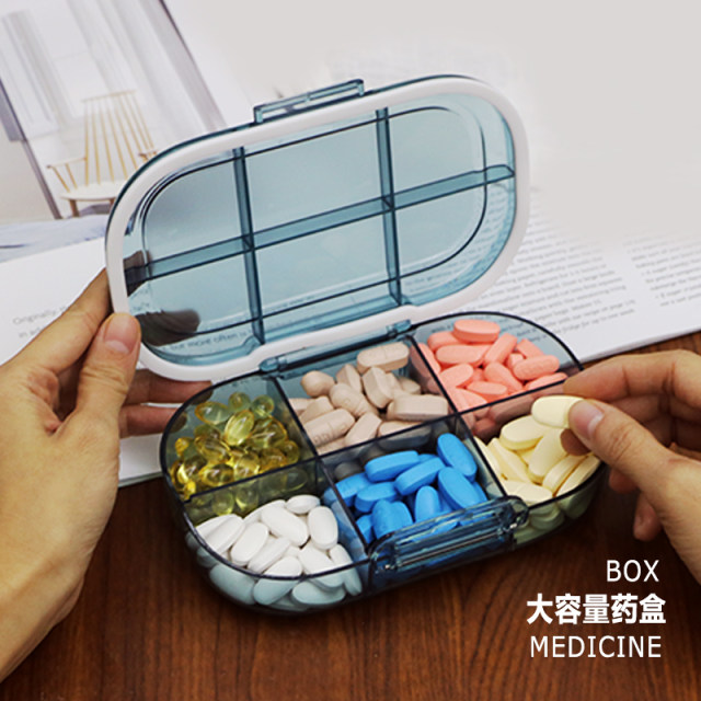 Large-capacity six-compartment medicine box for health care products ...