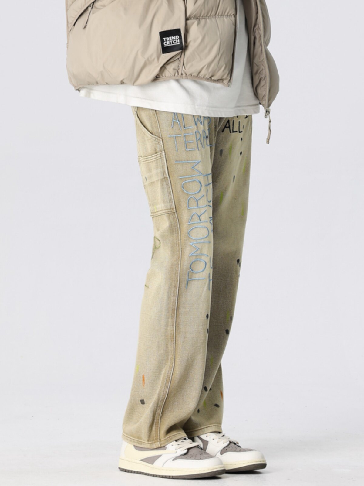 New factors Embroidered Ink Jeans - Loose Straight Leg Cotton Pants