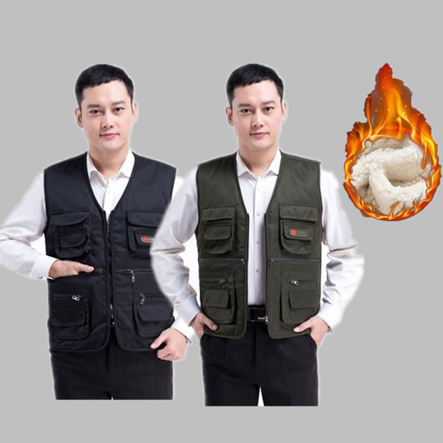 Autumn and winter Middle -aged vest men's dad dad dad, multi -pocket ...