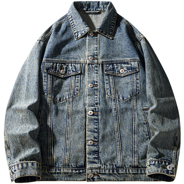High-end cotton texture retro washed denim jacket for men in the circle ...