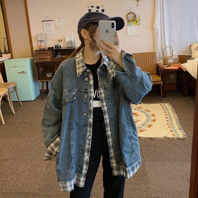 Fake two-piece denim jacket for women new outer wear spring and autumn ...