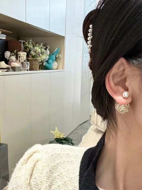 Xiyanu Earrings 2025 new CD rattan check hollow ball double pearl ...