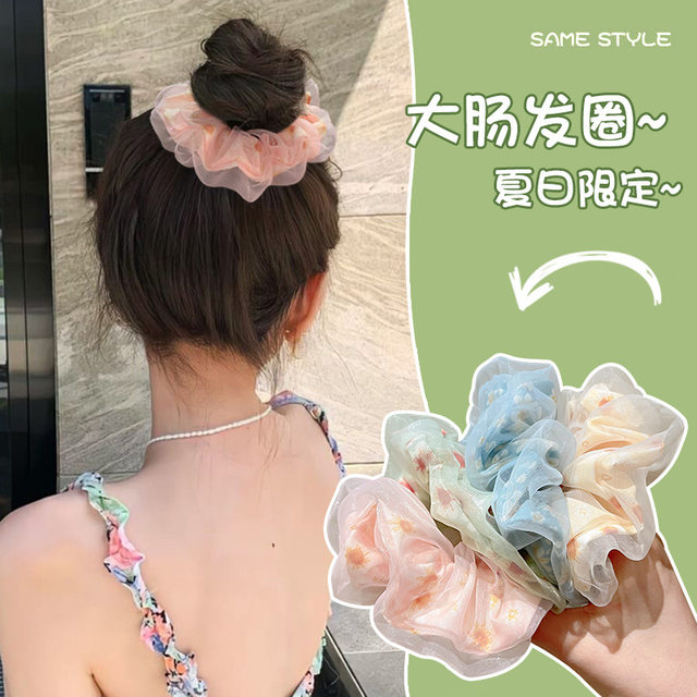 Internet celebrity double-layer yarn large intestine hair ring small ...