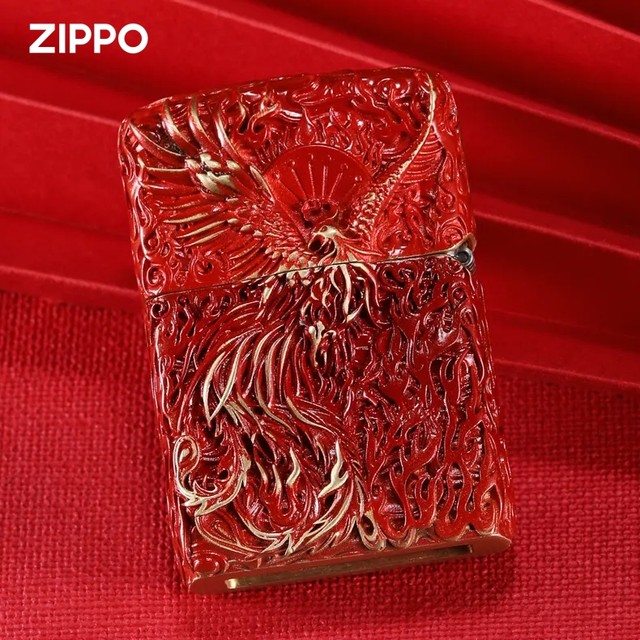 Burning Red Dragon Phoenix Bao ZIPPO pure copper windproof kerosene heavy armor lighter lighter ...