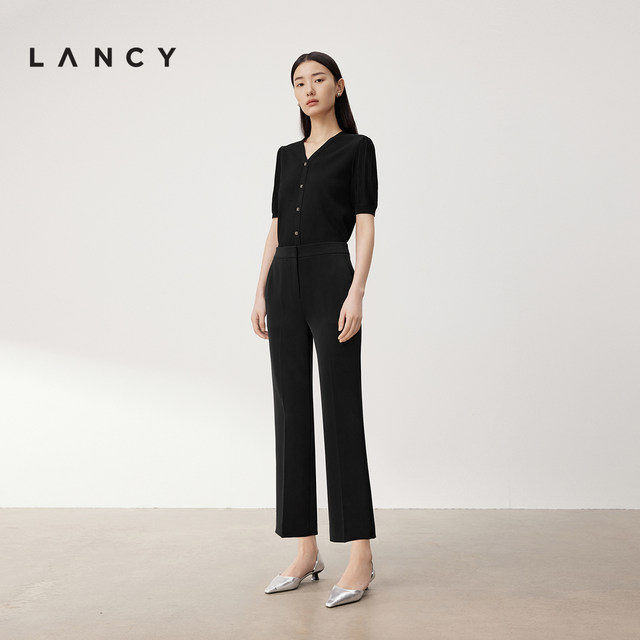 LANCY/Langzi 2024 summer new style black slightly flared small-footed suit pants with slim fit ...