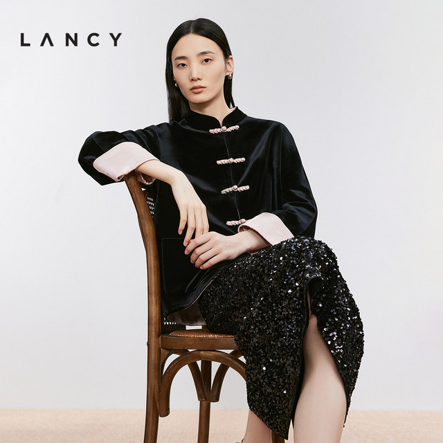 Laycy/Langzi 2024 winter new Chinese new Chinese jet velvet buckle ...