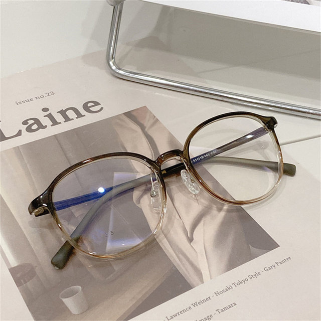 Ultra-light Korean gradient tea-brown round-frame glasses for women ...