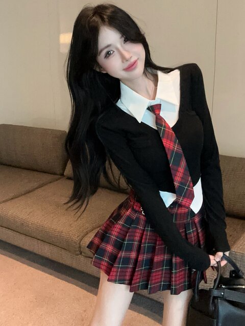 American college style jk uniform set autumn and winter hot girl fake ...