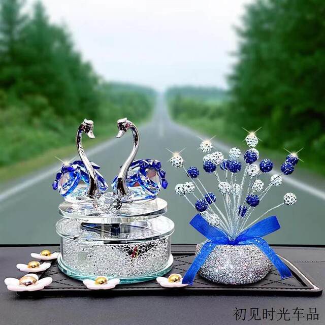 Solar car ornaments rotating swan car ornaments front desk car interior ...