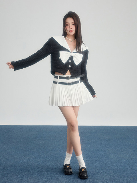 CLOUDSEASON large lapel bow top/pleated skirt 2025 early spring new ...